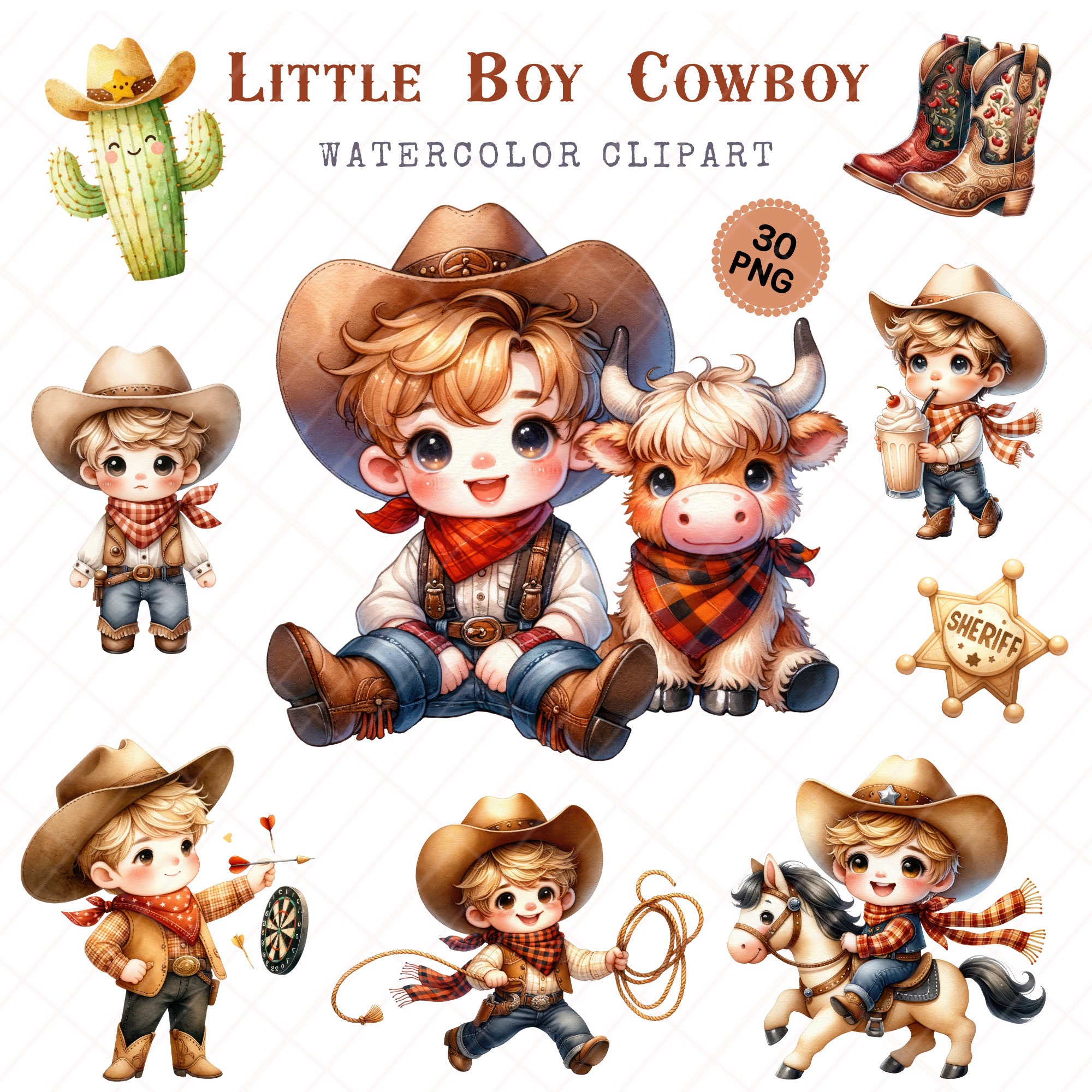 Adorable Cowboy Kid Illustration Clipart, Little Cowboy Adventure ...