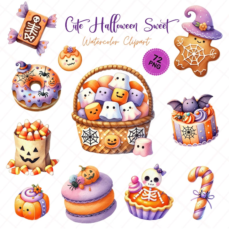 Cute Halloween Candy and Dessert Stickers Set for Festive Fun, Kawaii ...