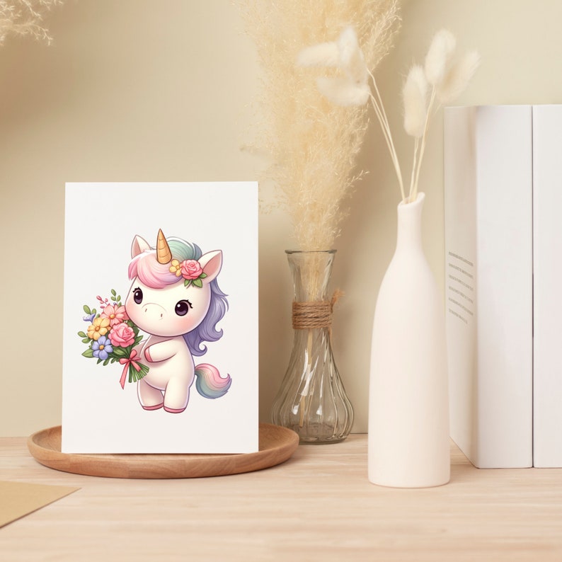 Adorable Unicorn Clipart Set, Cute Kawaii Unicorn Graphics for ...