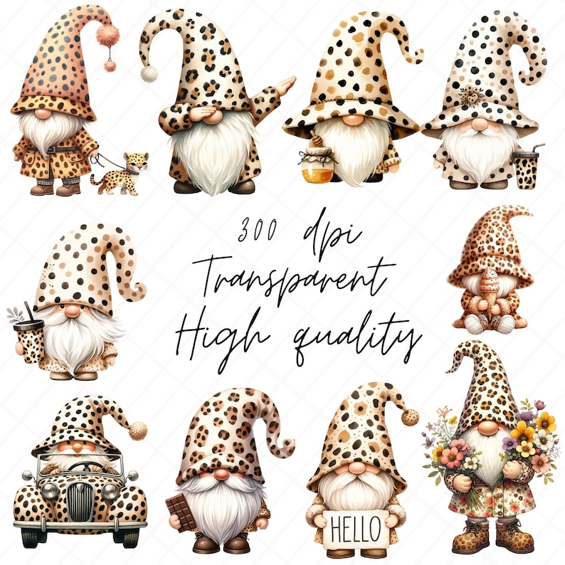 Leopard Gnome Clipart Set PNG, Transparent Background, High-quality 300 ...