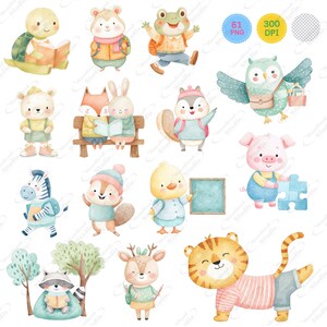 Watercolor Animal Back to School PNG Bundle - Clipart Set for Teachers ...