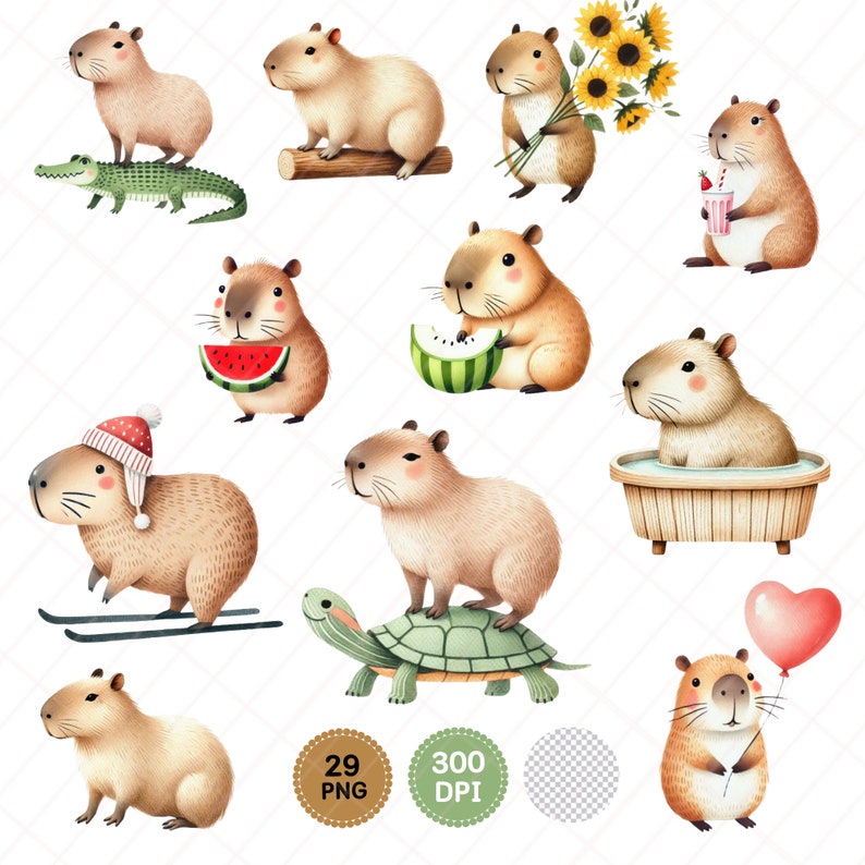 Cute Capybara Clipart Set - Adorable Animal Illustrations for Kids ...
