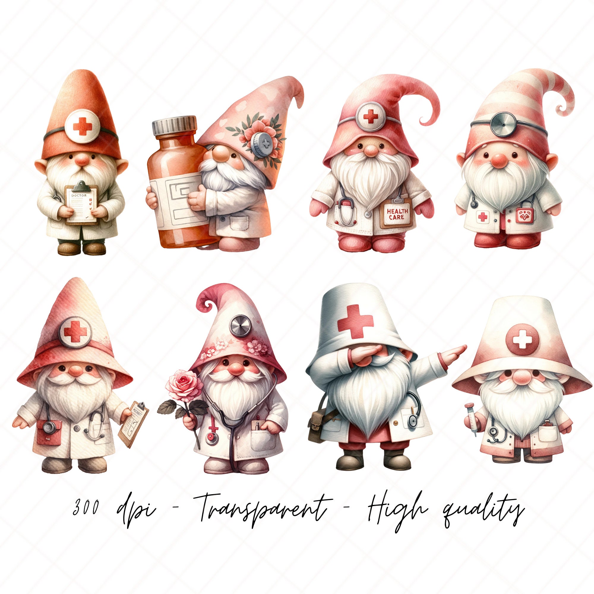 Cute Gnomes Doctor & Nurse Clipart Collection PNG, Healthcare Gnome ...