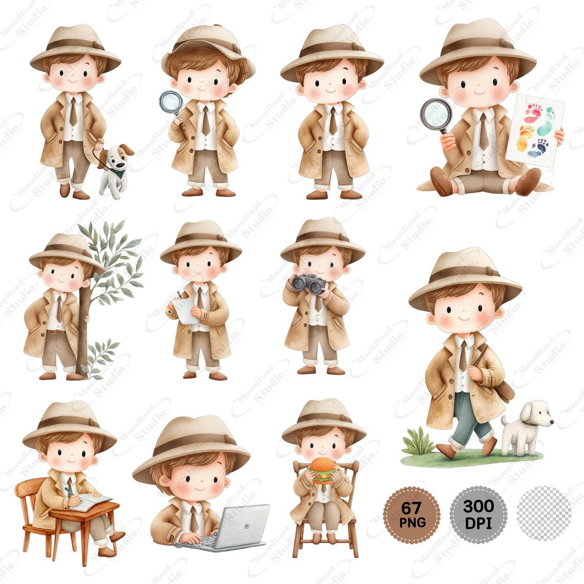 Cute Boy Detective Clipart Set, Cute Kid Investigator PNG, Little ...