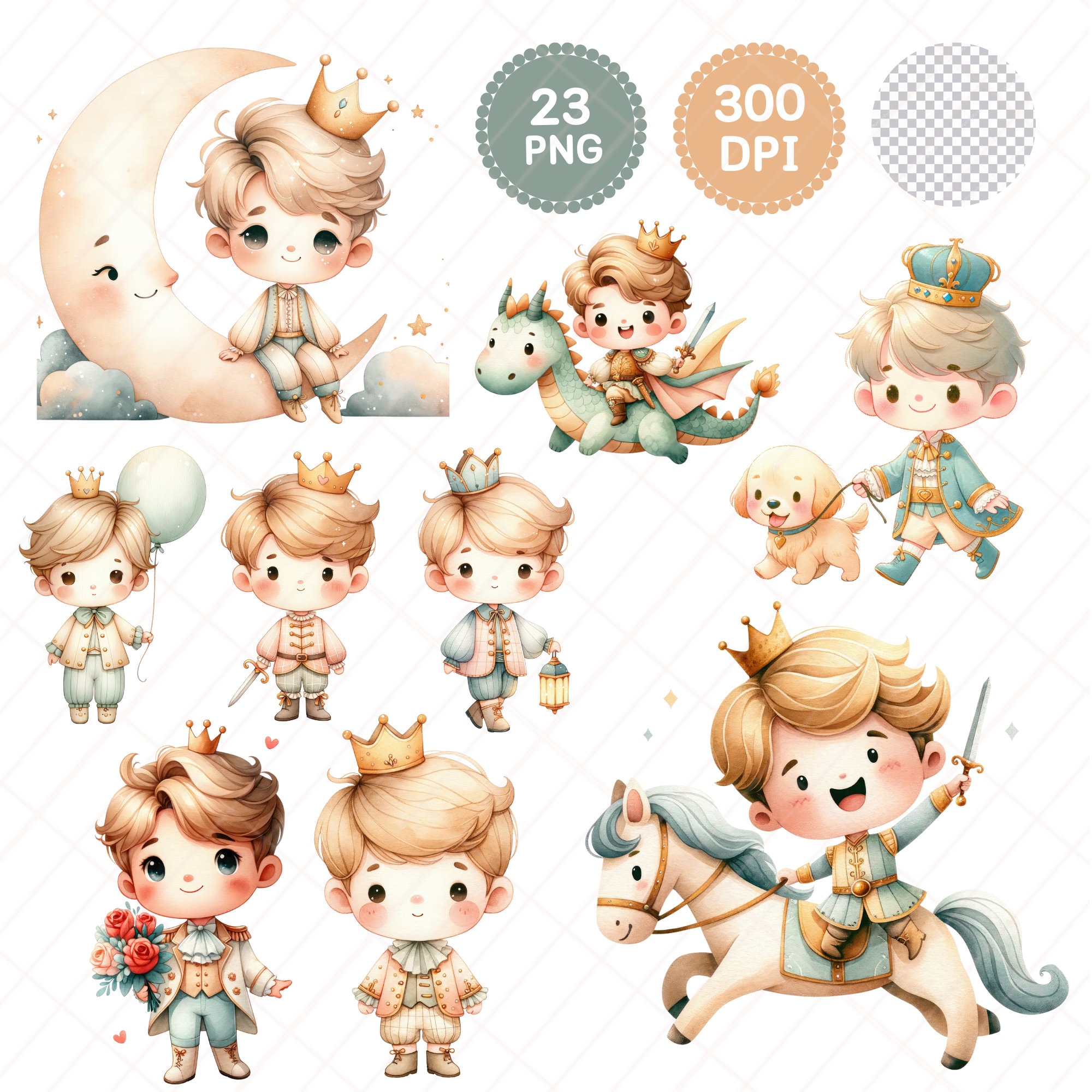 Little Prince Clipart Set – Watercolor Royal Characters, Fairytale ...
