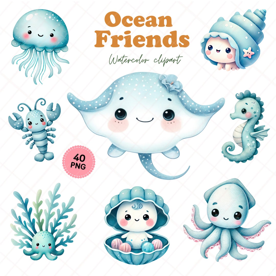 Cute Underwater Sea Creatures Wall Decals for Kids Room, Ocean Nursery ...