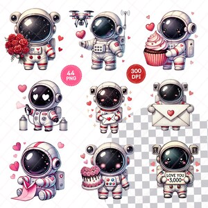 Cute Valentine's Day Astronaut Clipart Set, Space Love Digital Stickers ...