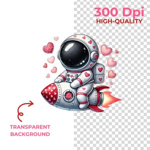 Cute Valentine's Day Astronaut Clipart Set, Space Love Digital Stickers ...