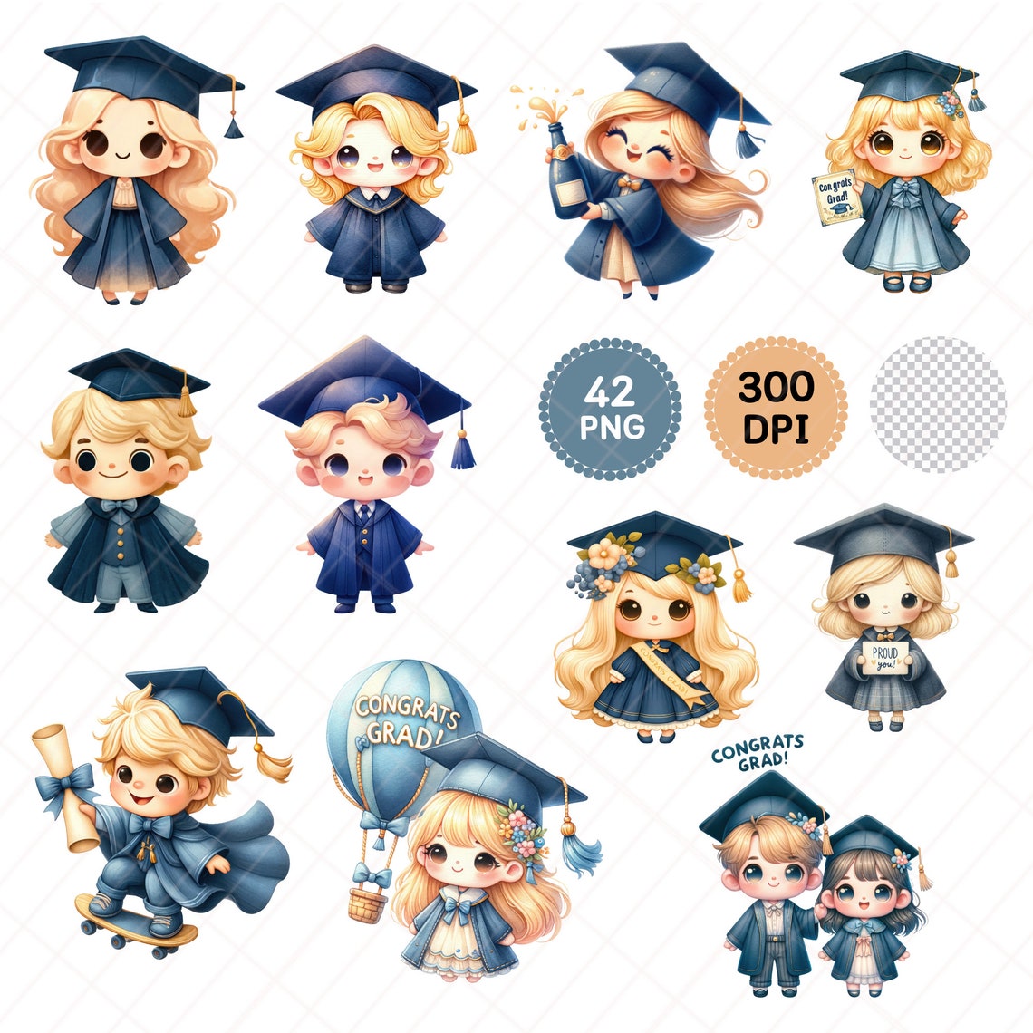 Cute graduation clipart set, Kids celebration, PNG Graphics for ...