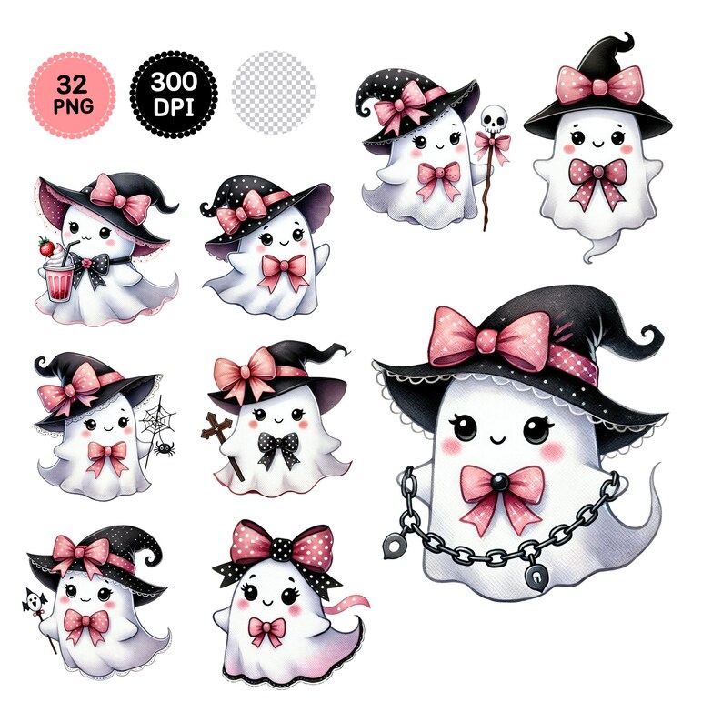 Cute Halloween Ghost Stickers, Witch Hat Ghost Decals, Spooky Decor ...