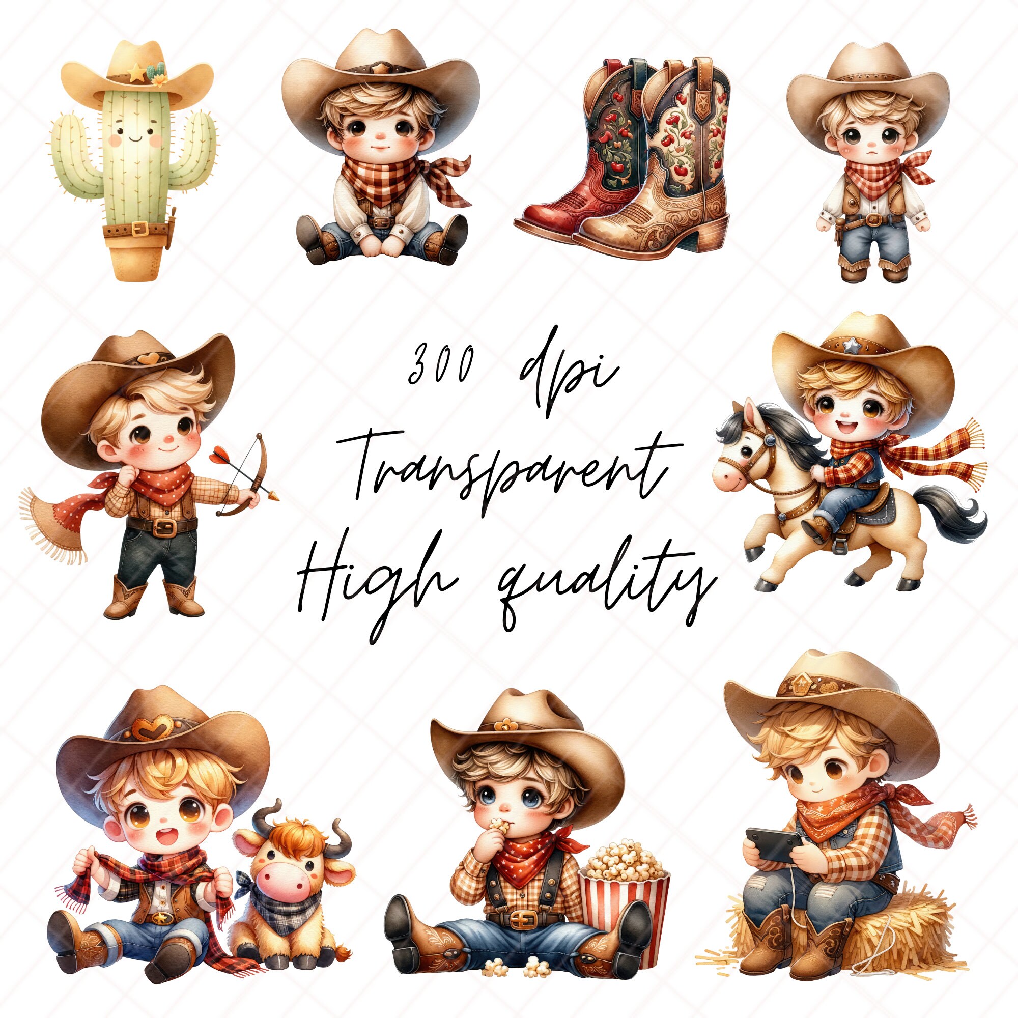 Adorable Cowboy Kid Illustration Clipart, Little Cowboy Adventure ...
