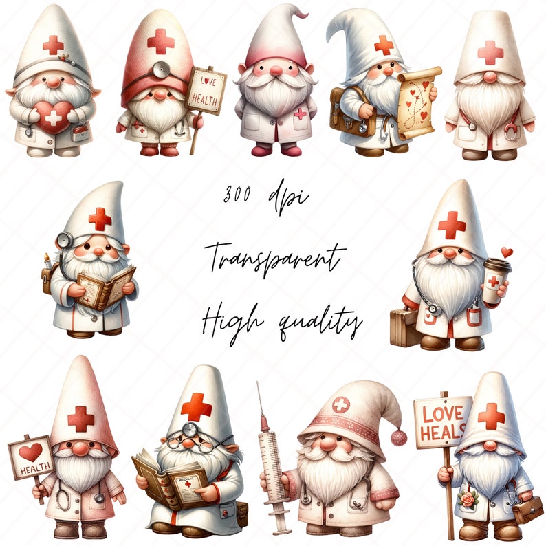 Cute Gnomes Doctor & Nurse Clipart Collection PNG, Healthcare Gnome ...