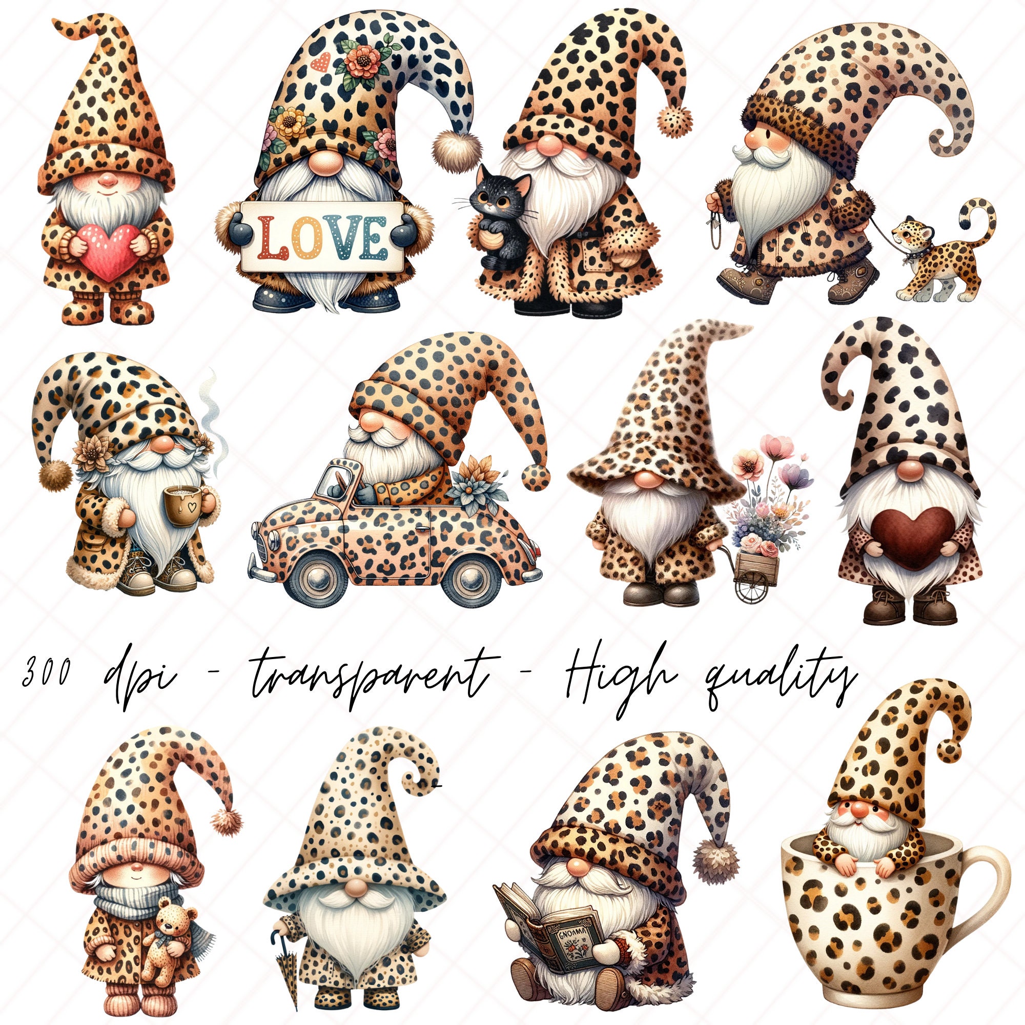 Leopard Gnome Clipart Set PNG, Transparent Background, High-quality 300 ...