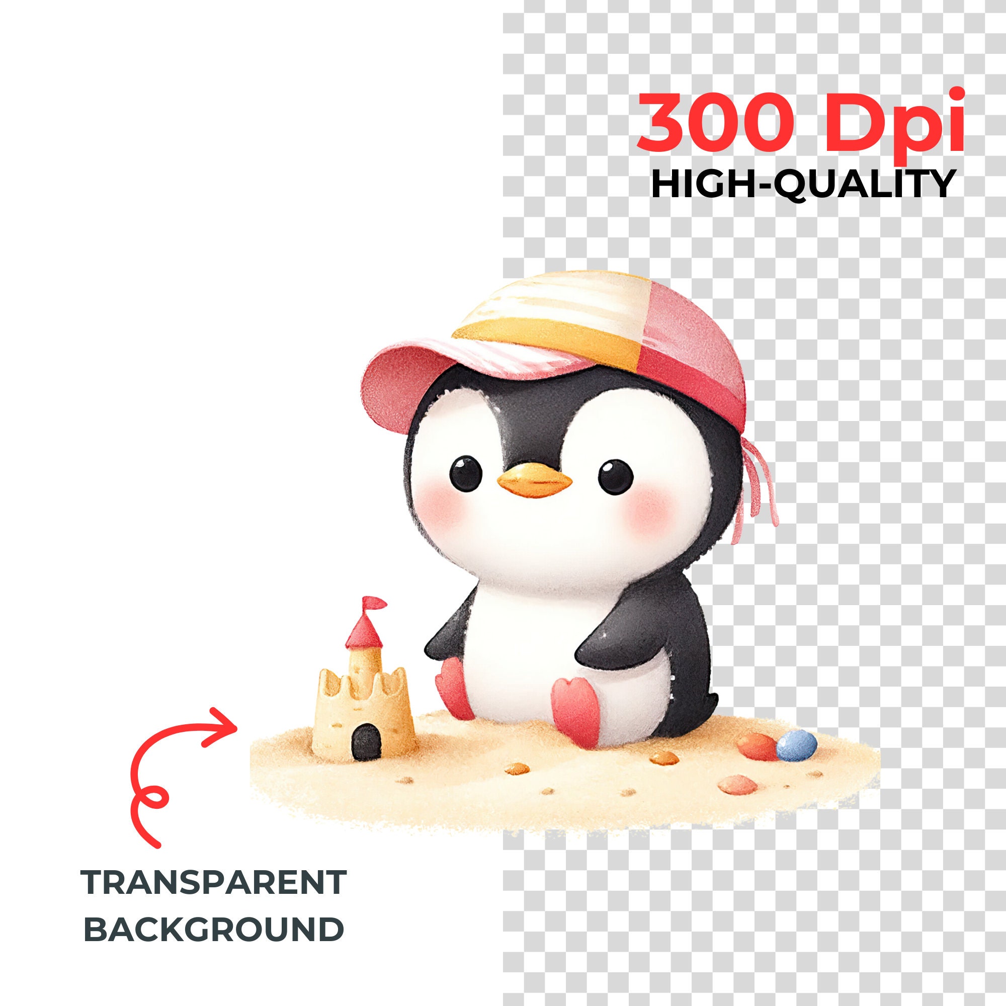 Summer Penguin Clipart, Cute Tropical Penguin Illustrations for ...