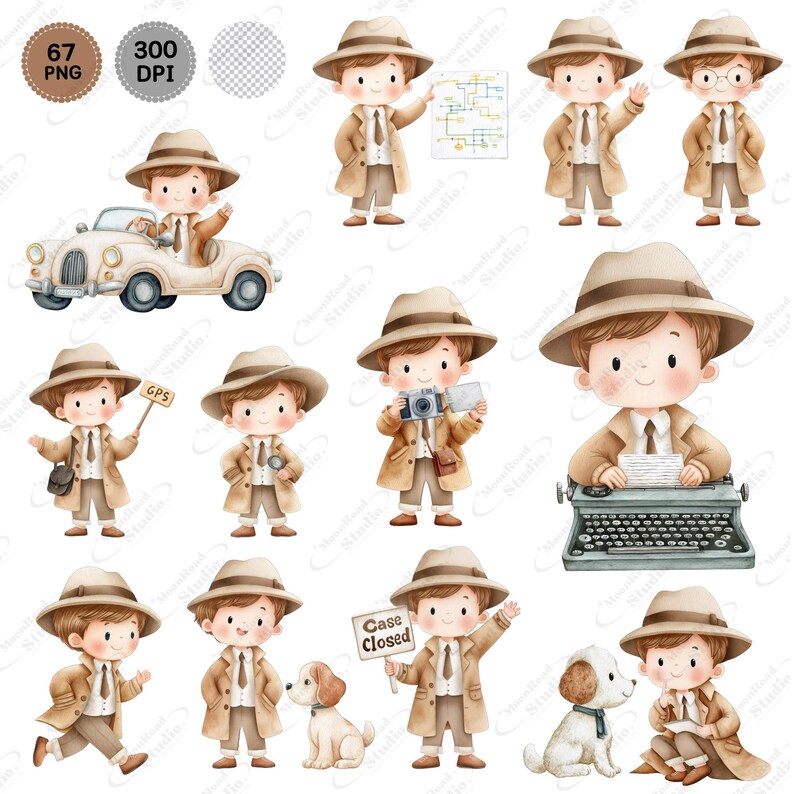 Cute Boy Detective Clipart Set, Cute Kid Investigator PNG, Little ...