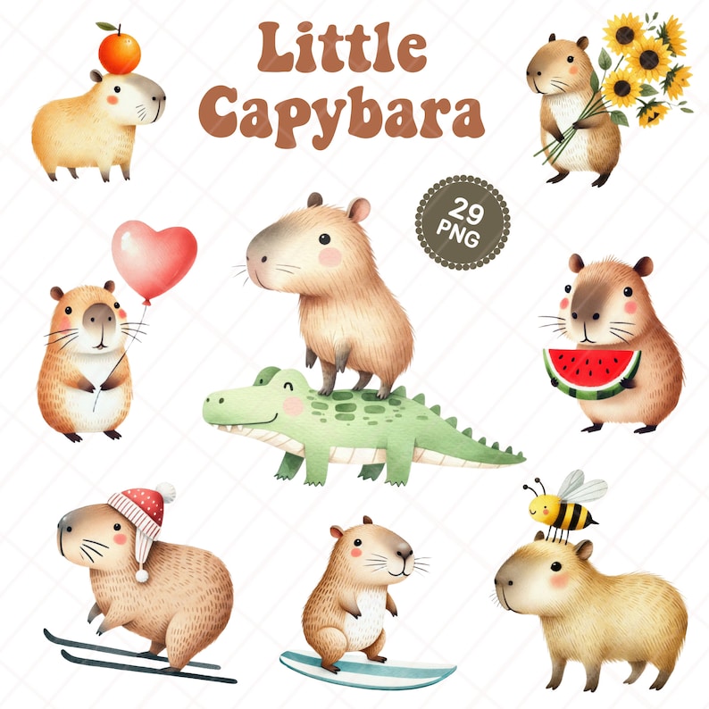 Cute Capybara Clipart Set - Adorable Animal Illustrations for Kids ...