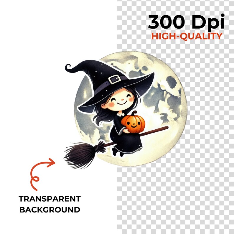 Cute Halloween Witch Clipart, Adorable Halloween Digital Stickers for ...