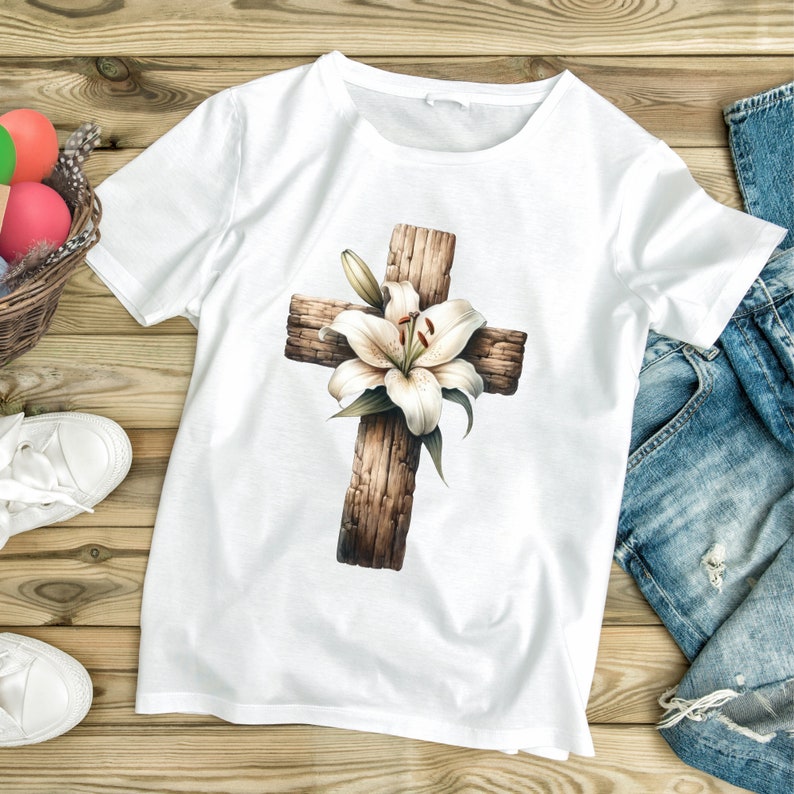 Floral Cross Clipart Bundle - Lilies and Crosses Digital Art Set, Religious Symbols PNG ...