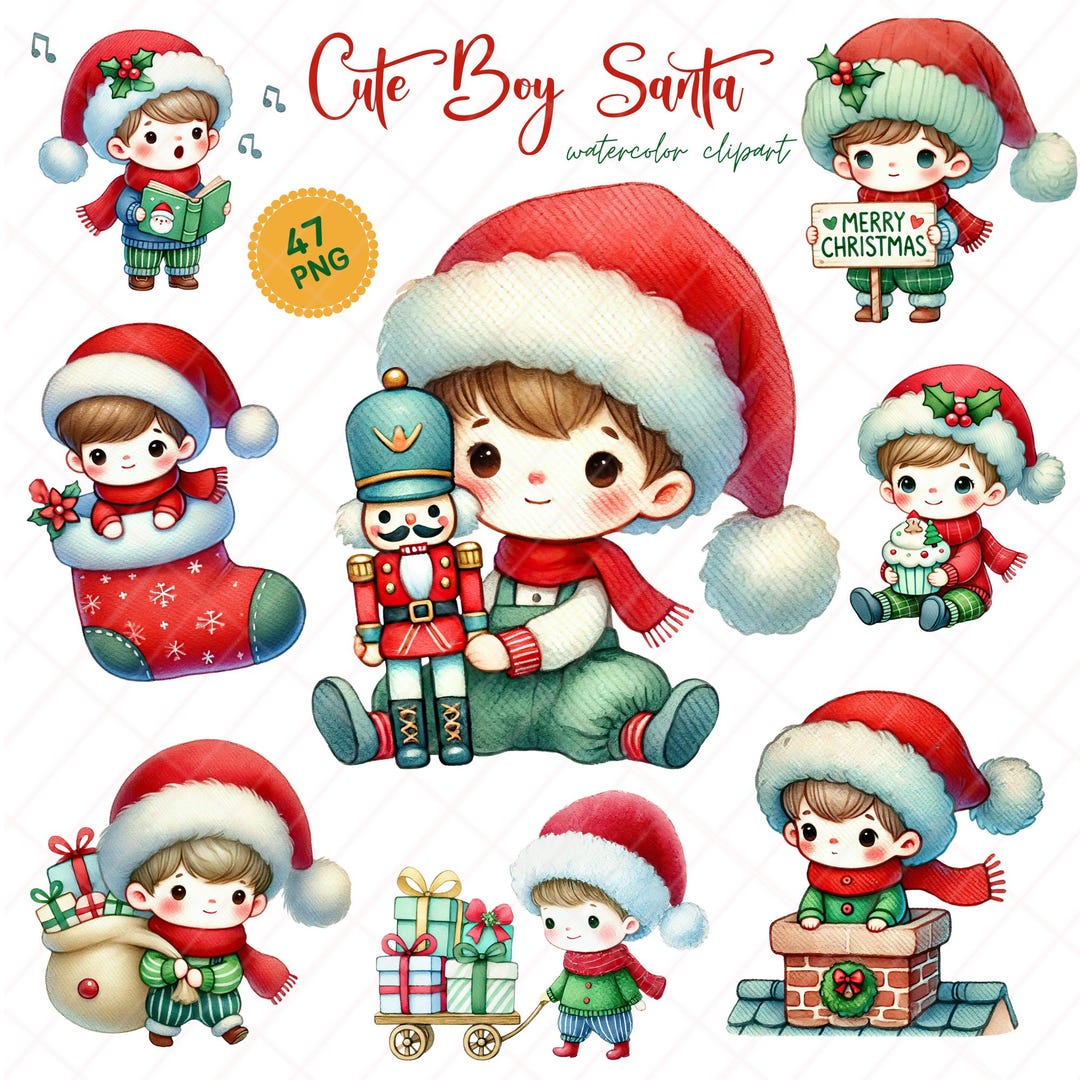 Cute Christmas Boy Clipart Set - Santa Hat, Nutcracker, Christmas ...