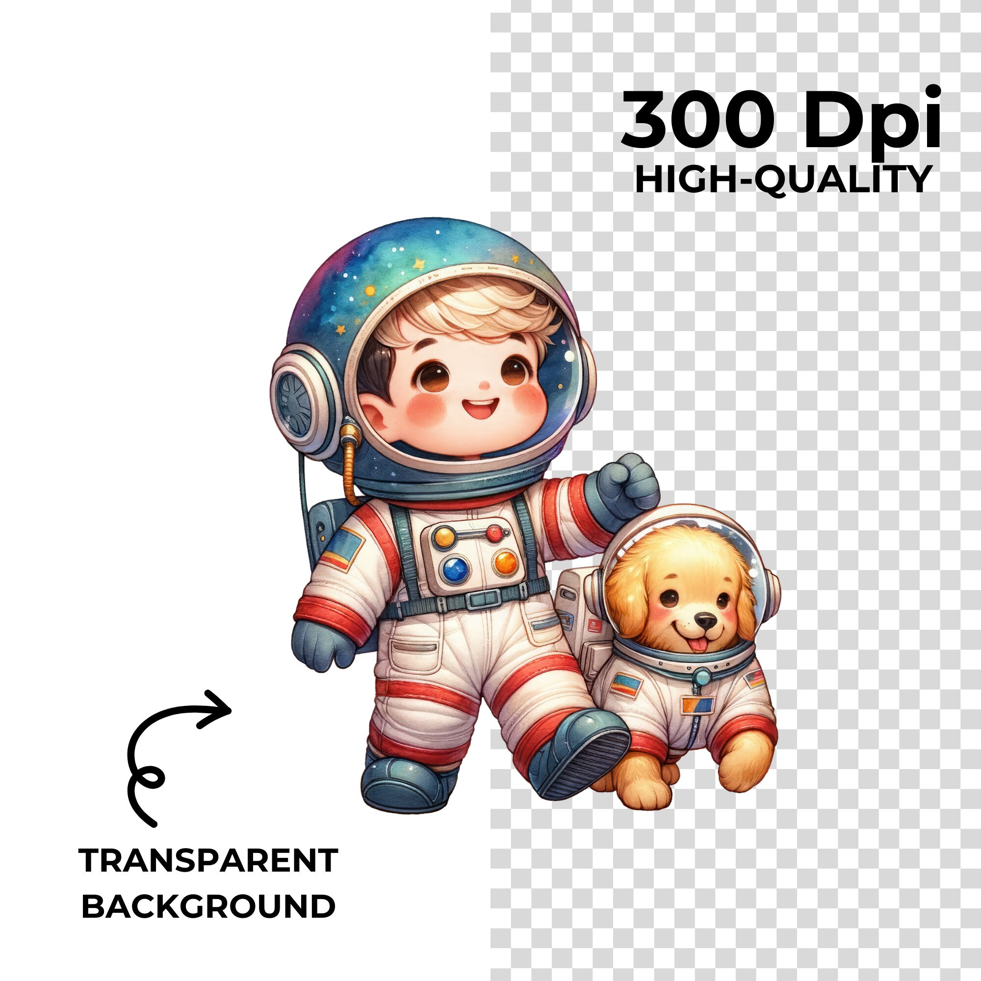 Adorable Astronaut and Robot Watercolor Clipart Set, Space Explorer ...