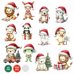 Cute Christmas Animal Clipart Bundle, Woodland Animals in Santa Hats ...