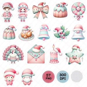 Cute Pastel Christmas Clipart Set, Kawaii Holiday Graphics With ...