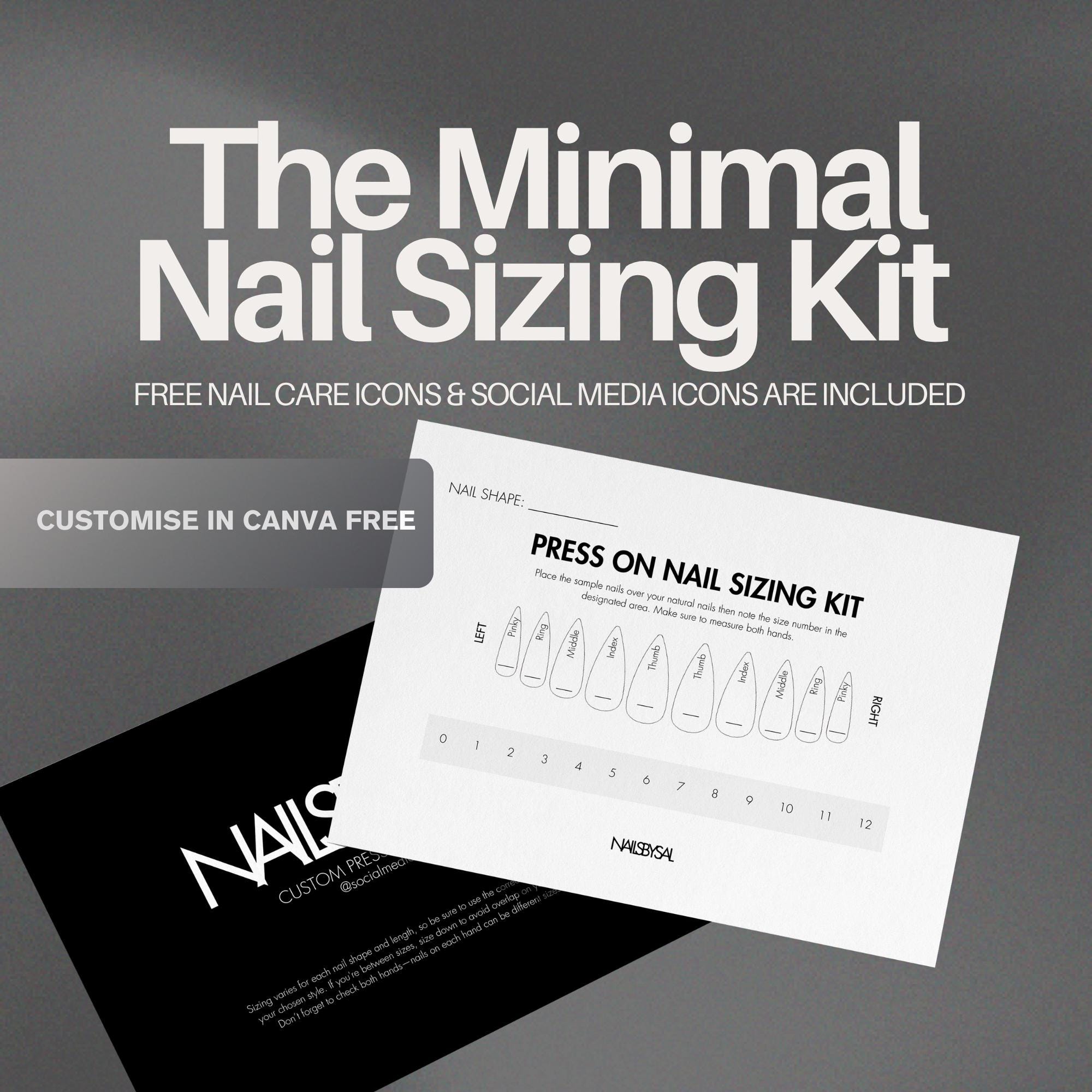Press on Nail Sizing Kit, Customisable Nail Size Guide, Canva Nail ...