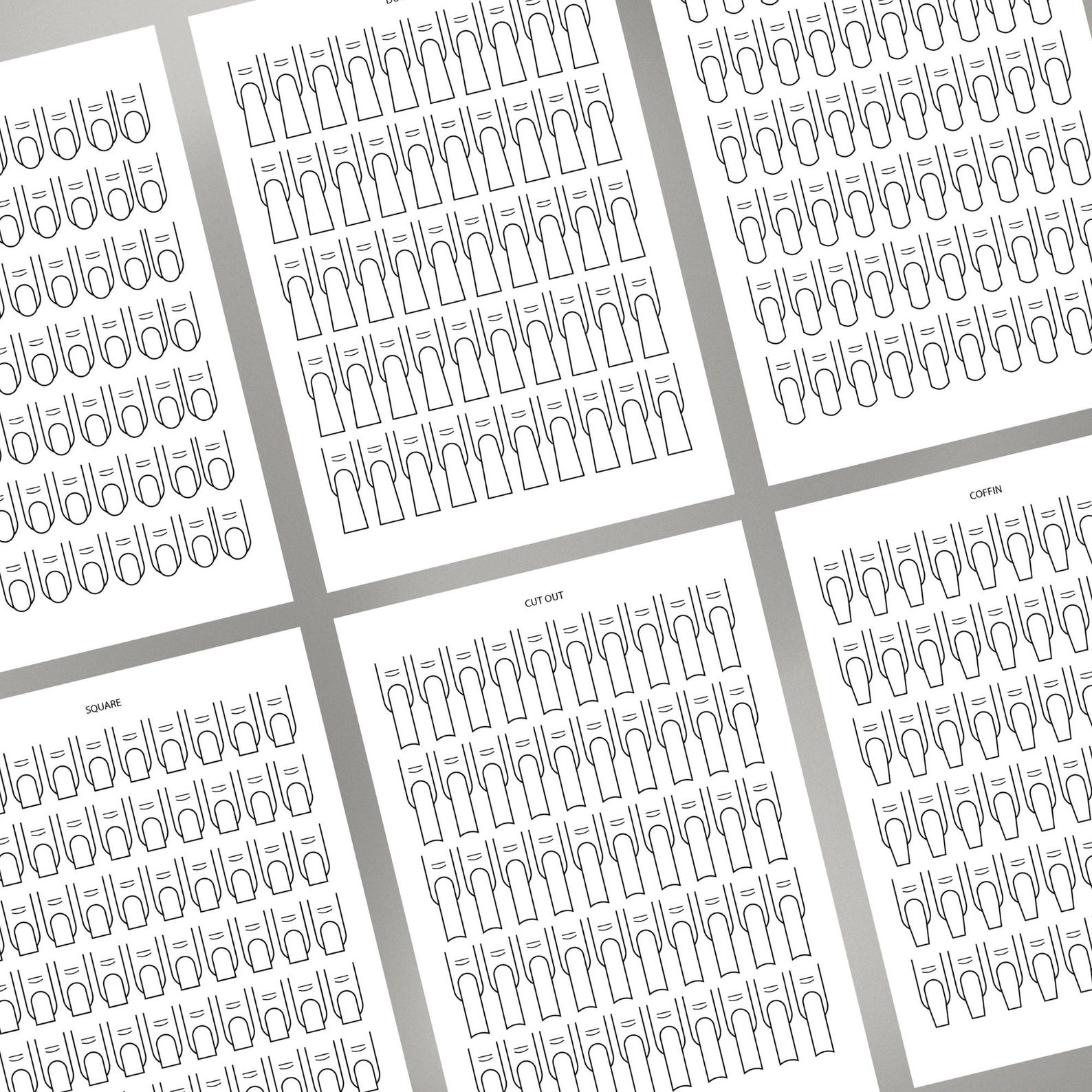 Nail Design Template Bundle, Short+medium+long Nail Practice Sheet ...