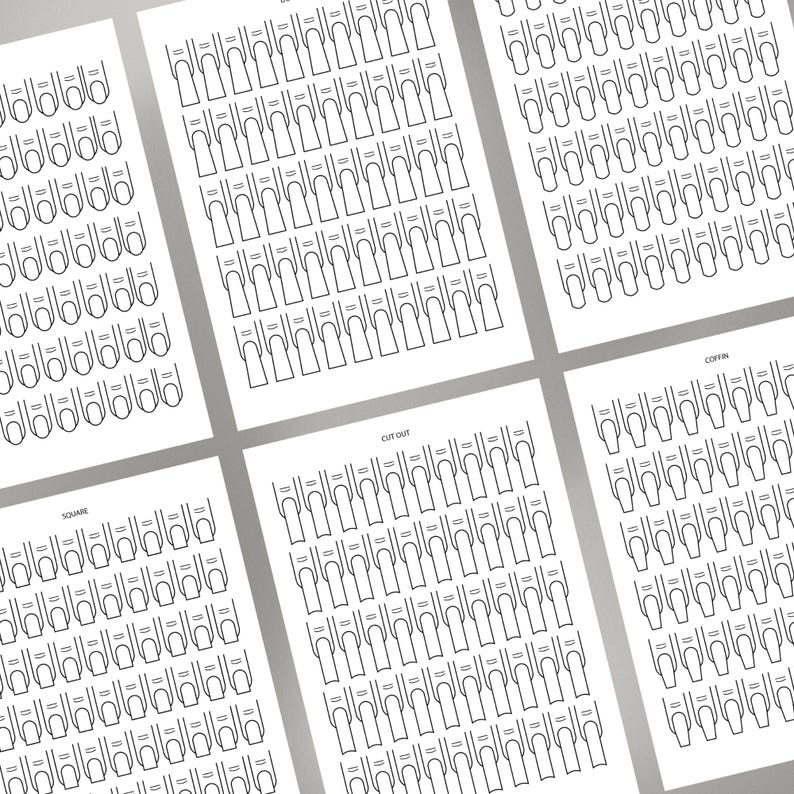 Nail Design Template Bundle, Short+medium+long Nail Practice Sheet ...