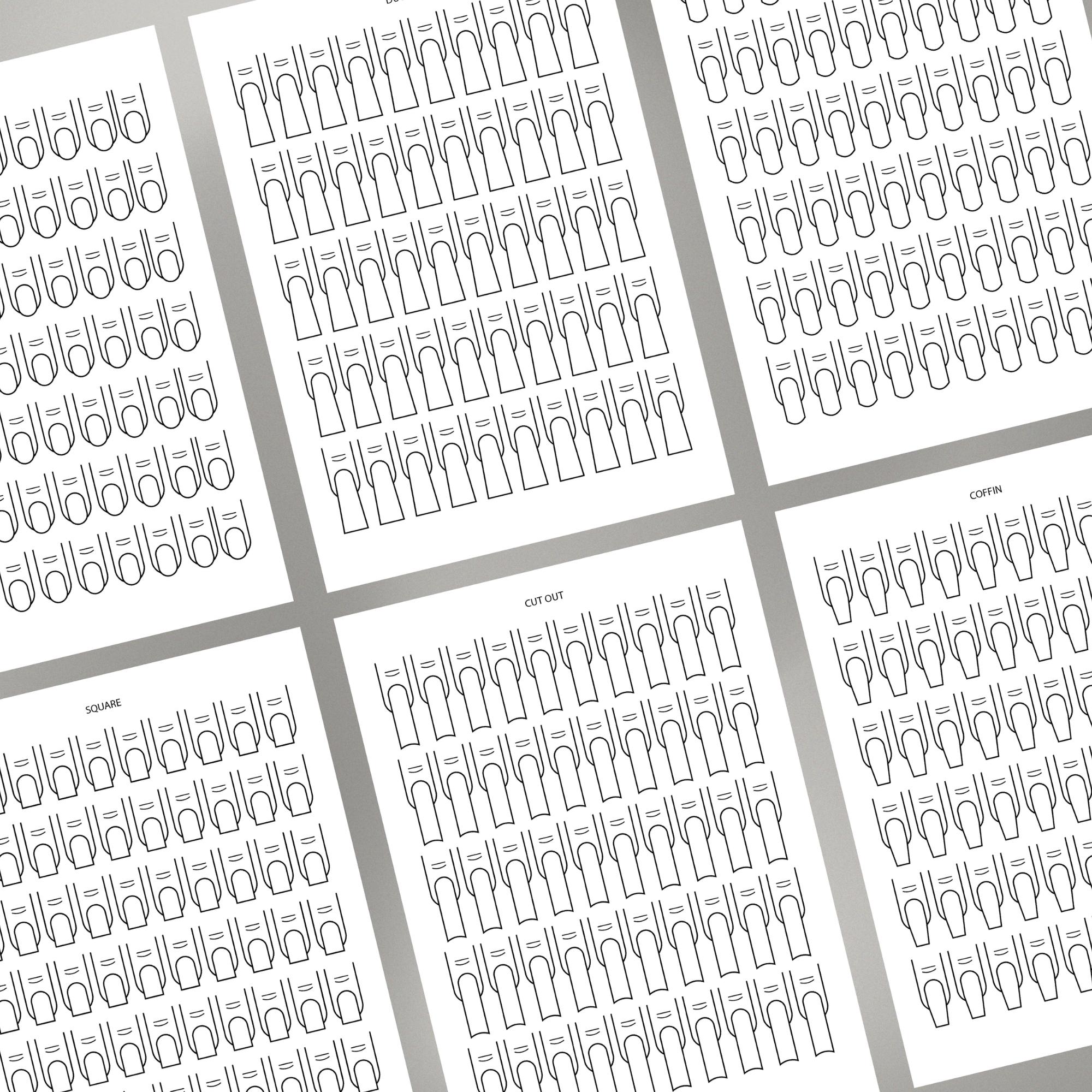 Nail Design Template Bundle, Short+medium+long Nail Practice Sheet ...