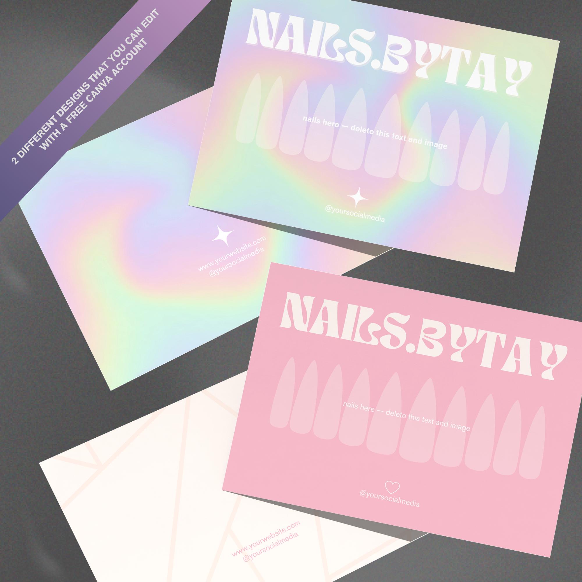 Press on Nail Card Bundle, Editable Holographic Press on Packaging ...