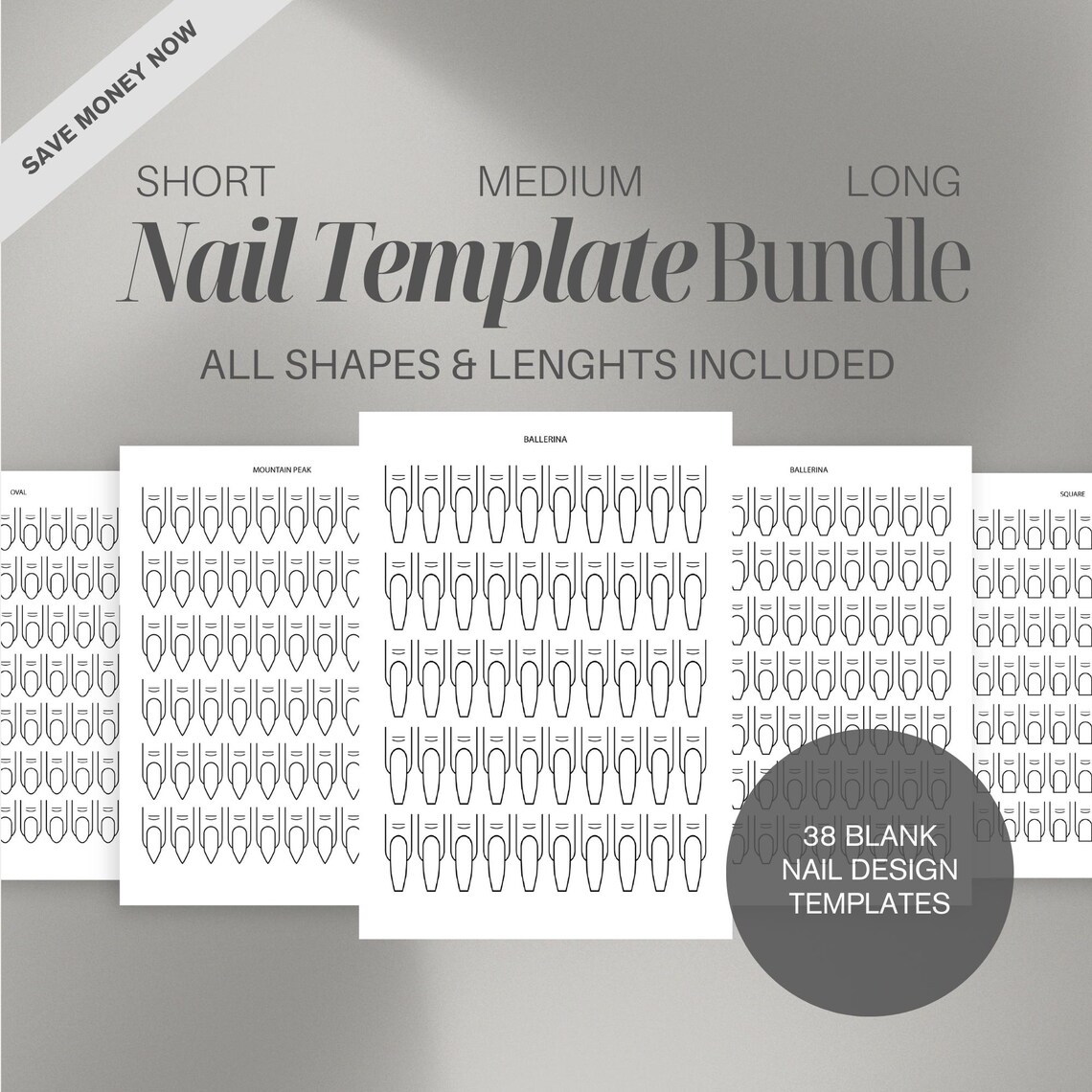 Nail Design Template Bundle, Short+medium+long Nail Practice Sheet ...