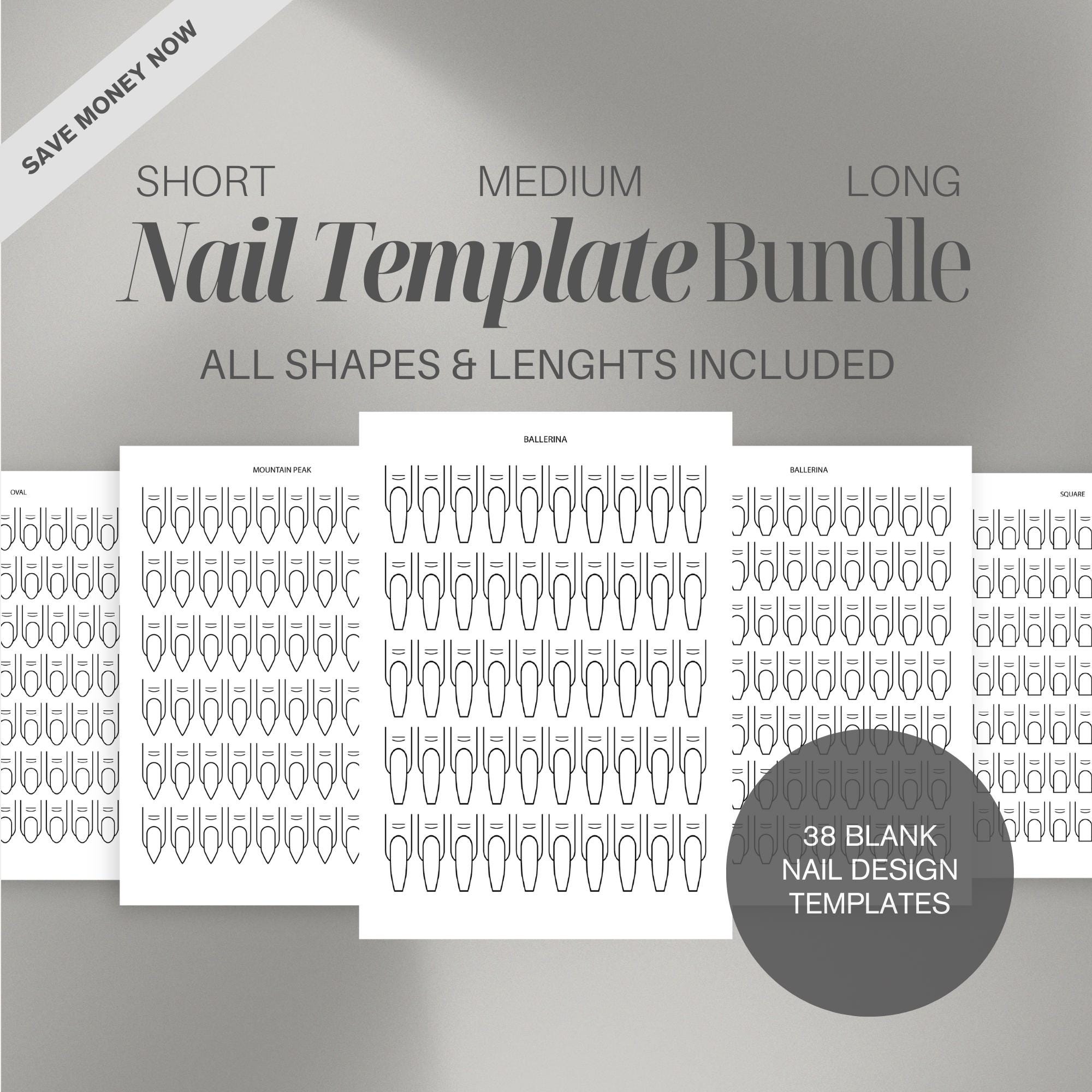 Nail Design Template Bundle, Short+medium+long Nail Practice Sheet ...