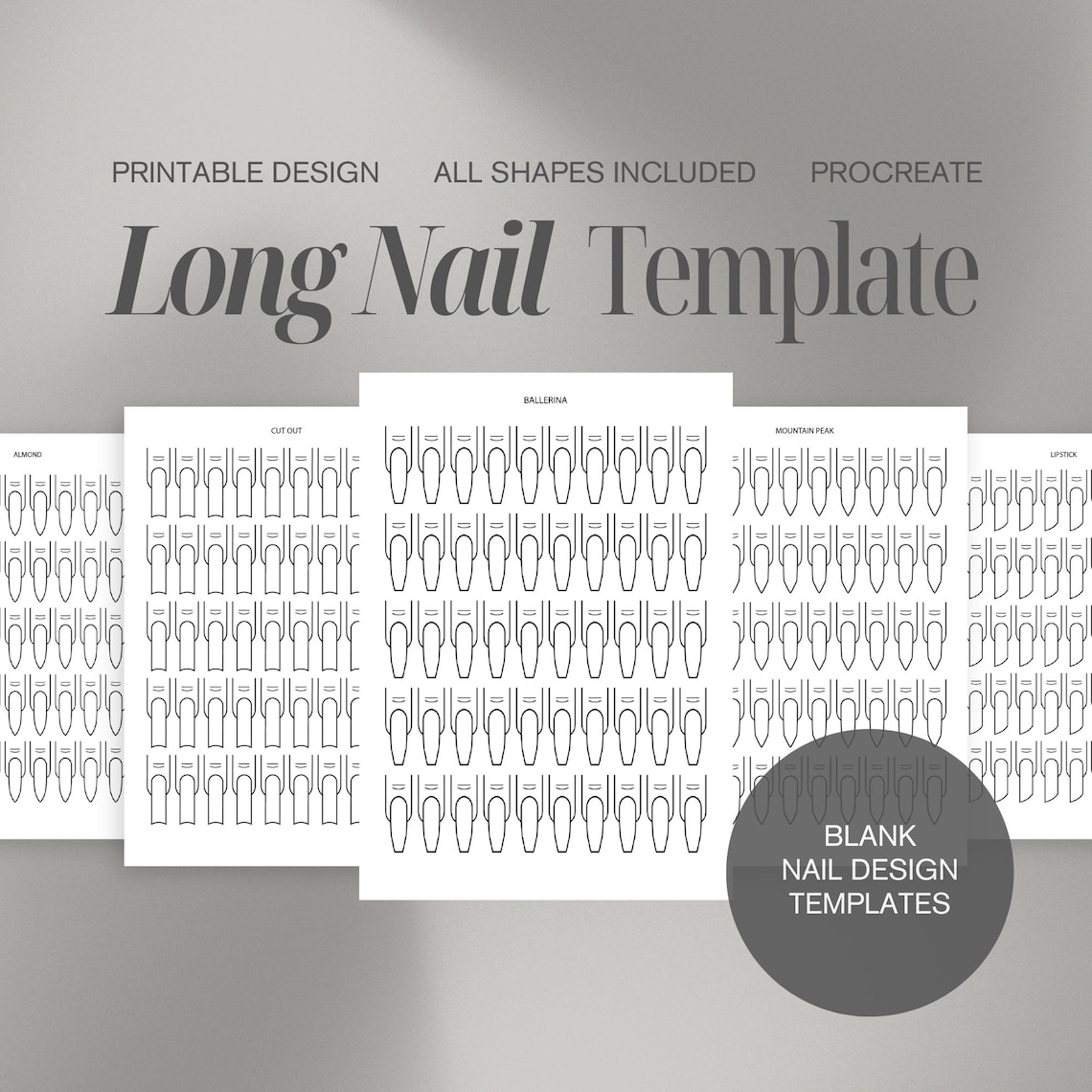 Long Nail Template, Blank Nail Tech Planner, Nail Art Practice Sheet ...