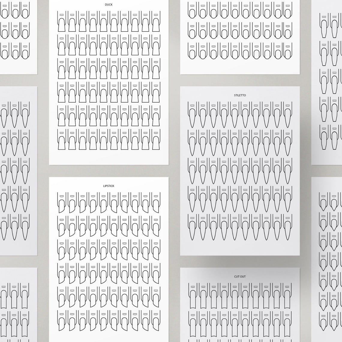 Nail Design Template Bundle, Short+medium+long Nail Practice Sheet ...