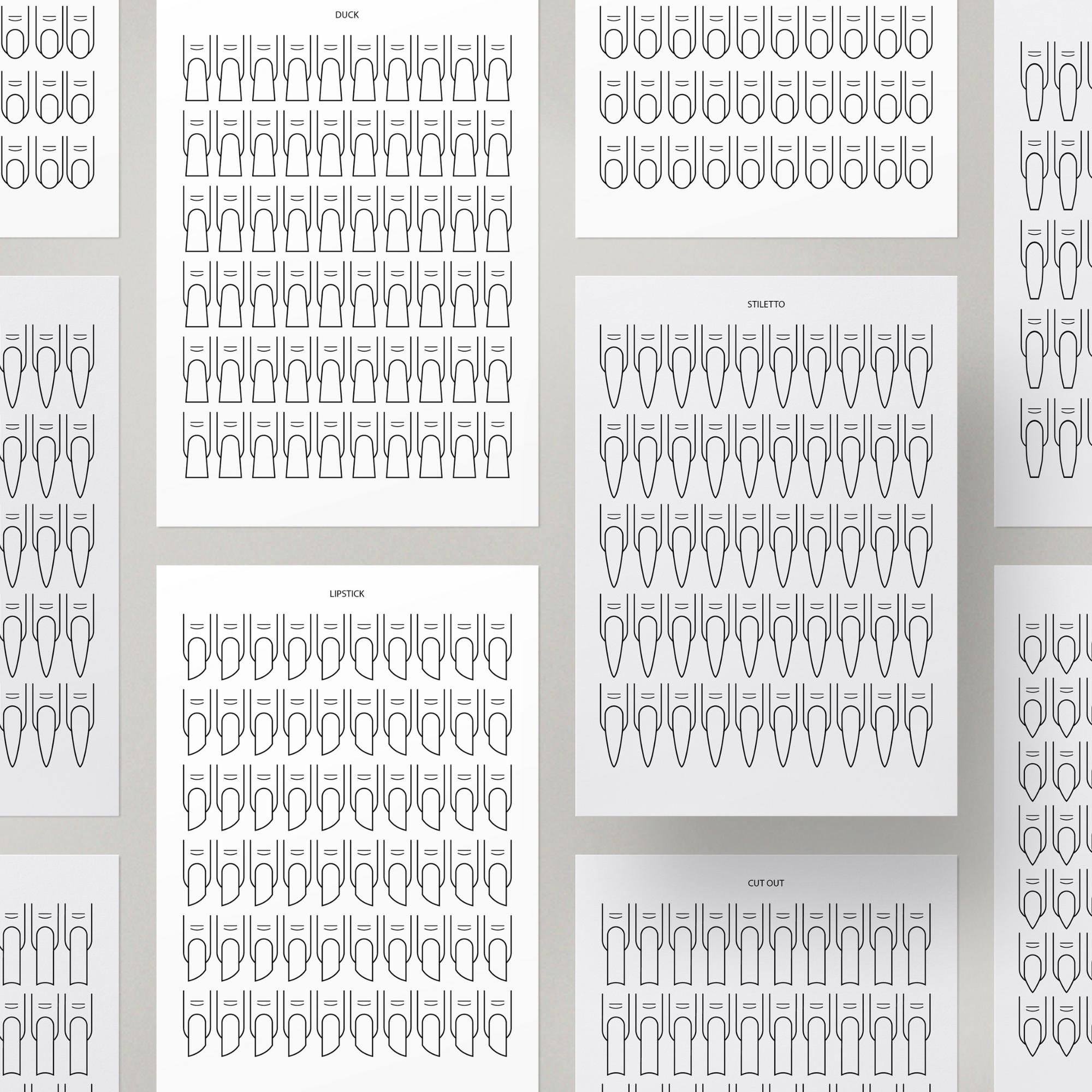 Nail Design Template Bundle, Short+medium+long Nail Practice Sheet ...