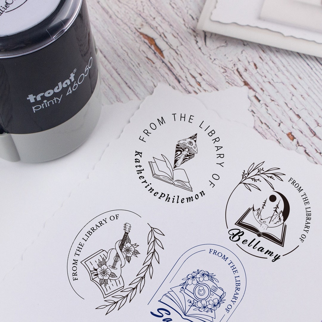 Book Stamp, Custom Book Stamp, Self Inking Stamp, Personalized Library ...