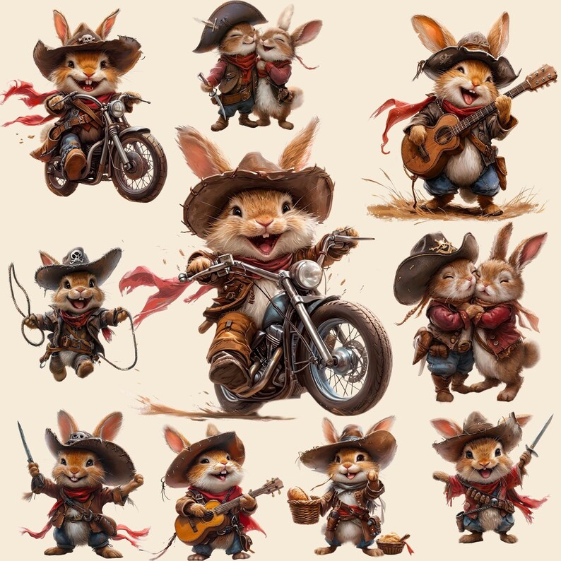 Watercolor Cowboy Bunny Clipart: Western Rabbit PNG (digital Download ...