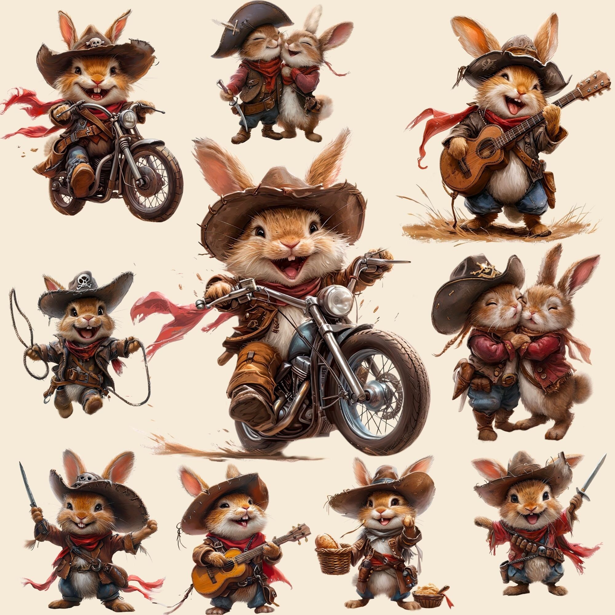 Watercolor Cowboy Bunny Clipart: Western Rabbit PNG (digital Download ...