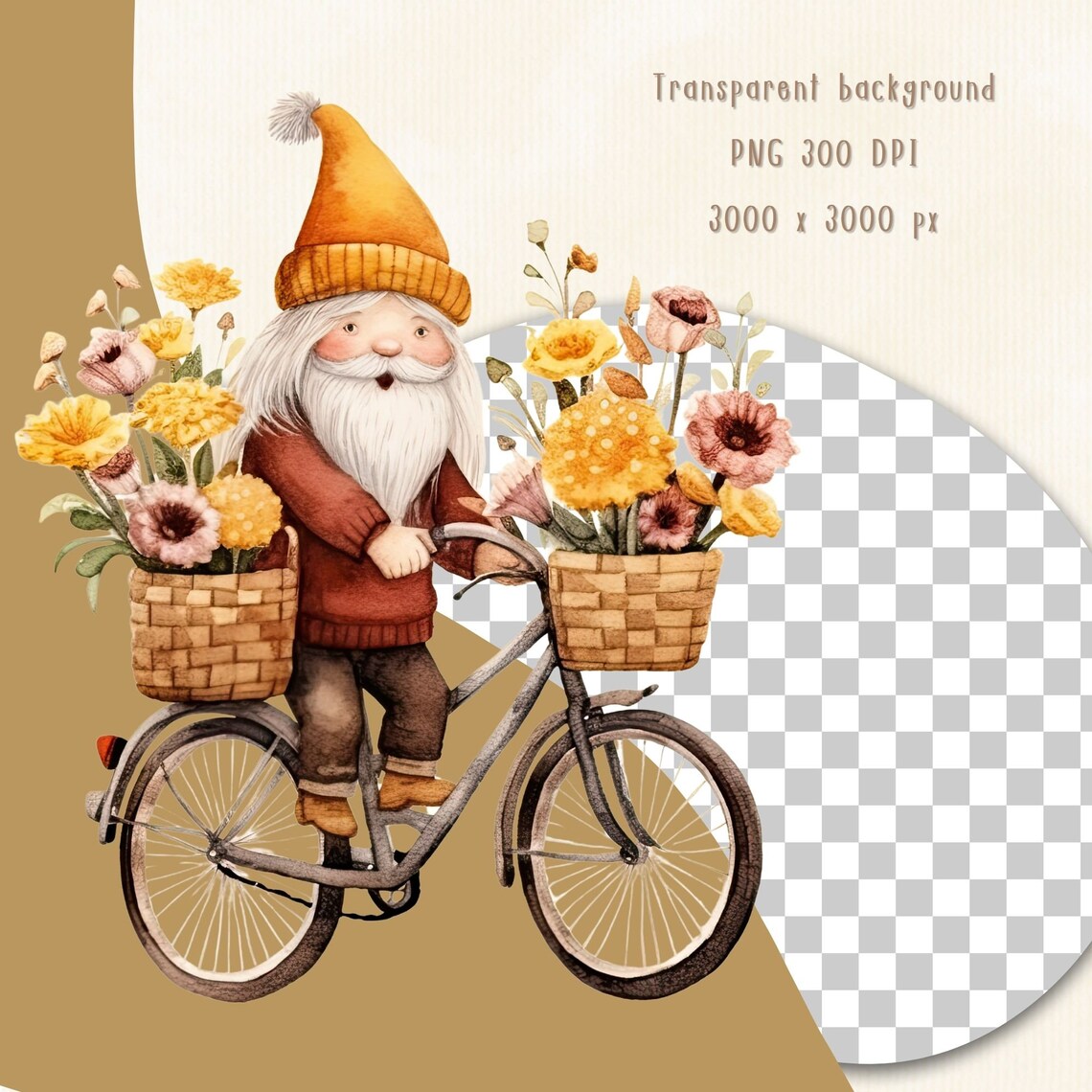 Watercolor Spring Gnome Clipart PNG Sublimation, Yellow Gnome Village ...