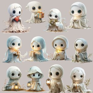 Watercolor Cute Ghost Clipart, 49 PNG Baby Ghost Illustrations, Spooky ...
