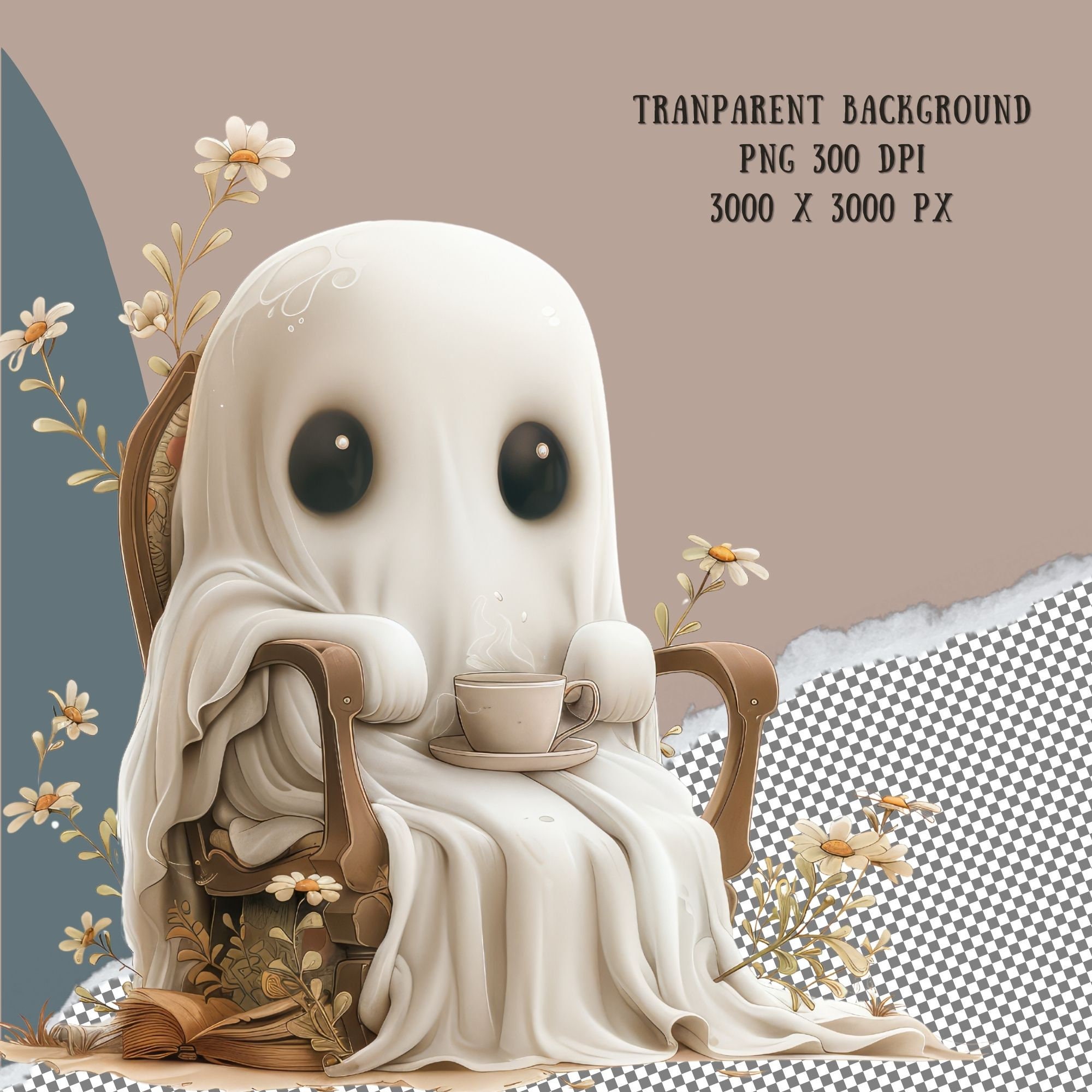 Watercolor Cute Ghost Clipart, 49 PNG Baby Ghost Illustrations, Spooky ...