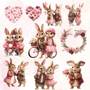 Love Bunny Valentine Watercolor Clipart, 50 PNG High Quality, Valentine ...