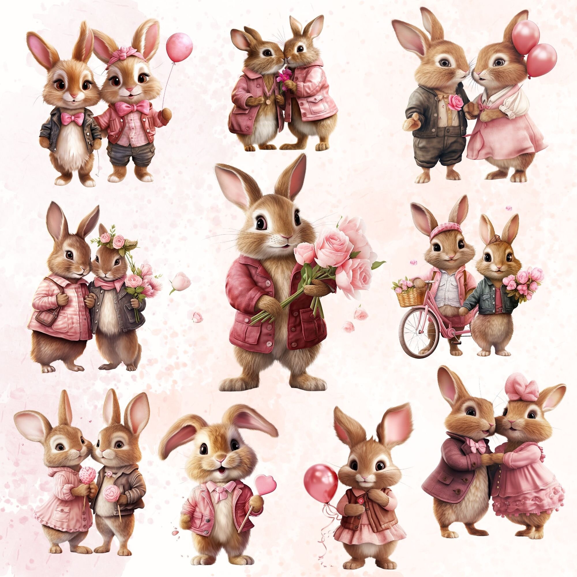 Love Bunny Valentine Watercolor Clipart, 50 PNG High Quality, Valentine ...