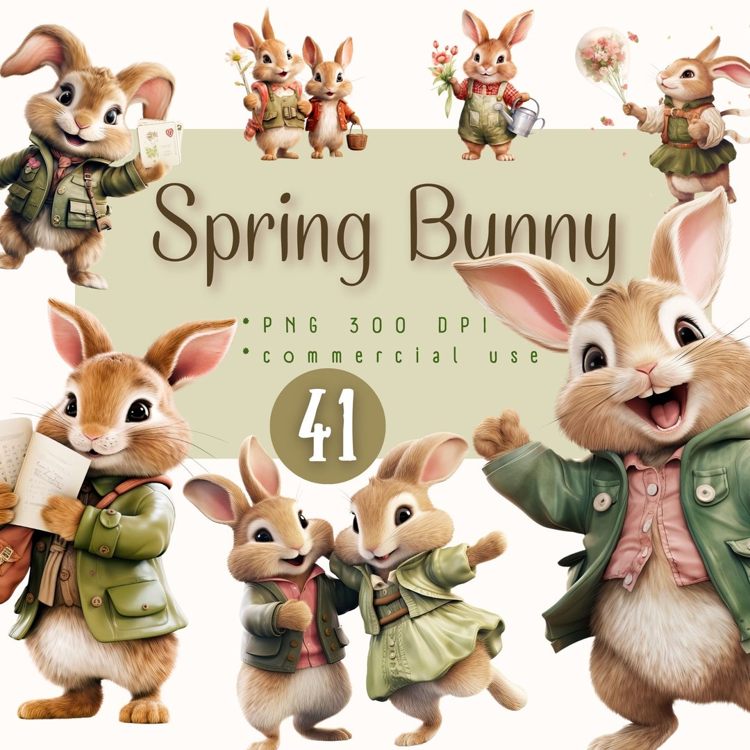 Watercolor Easter Bunny Clipart: Spring Rabbit PNG (digital Download ...