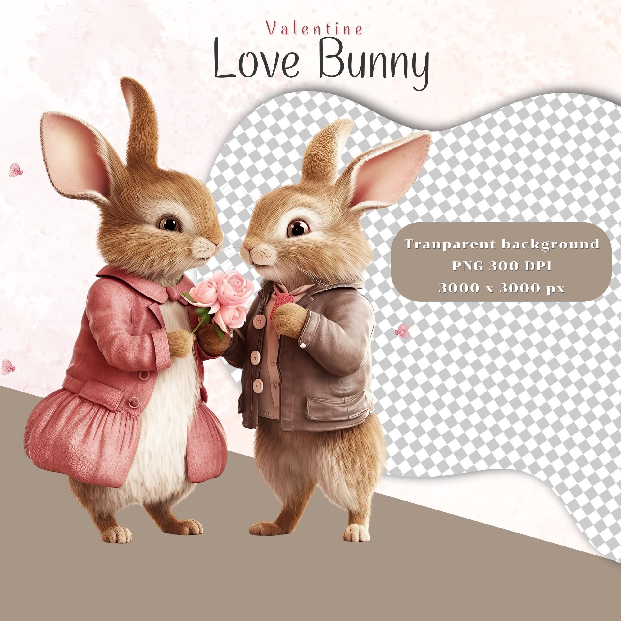 Love Bunny Valentine Watercolor Clipart, 50 PNG High Quality, Valentine ...