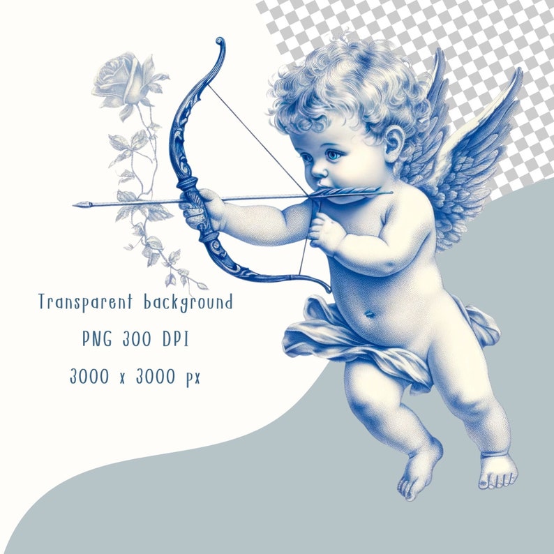 Blue Cherub Cupid Clipart: Angel Illustrations, Wedding Art (instant ...