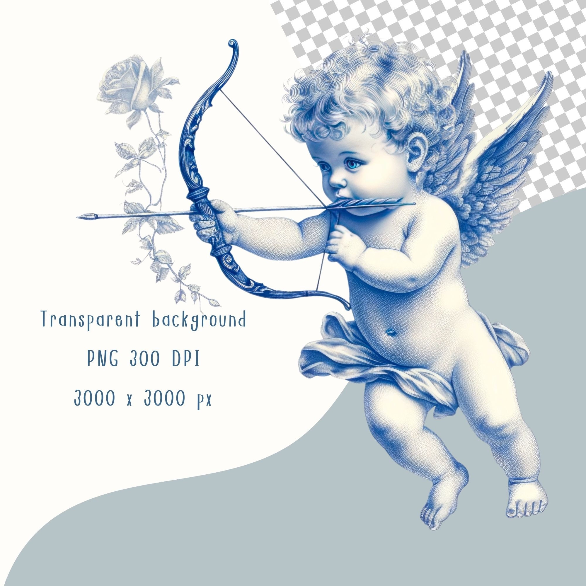 Cute Hand Drawn Blue Cherubs Cupids Clipart, Line Art Angel ...