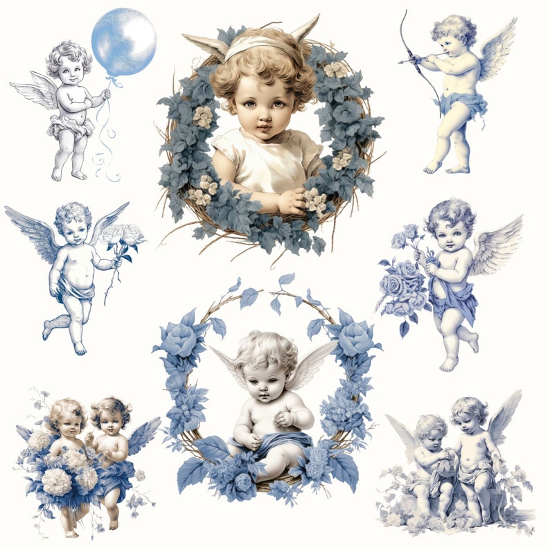 Blue Cherub Cupid Clipart: Angel Illustrations, Wedding Art (instant ...