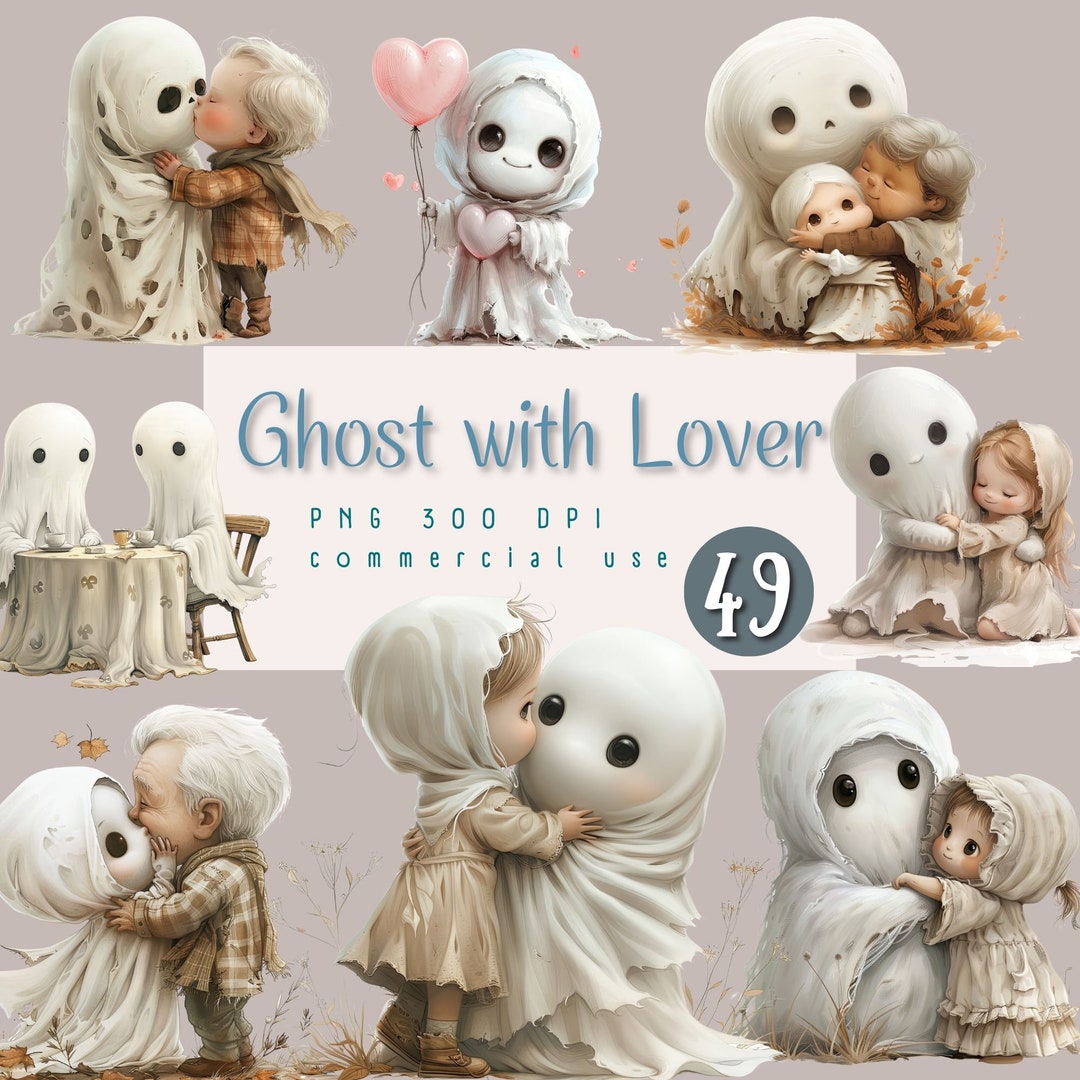 Watercolor Ghost With Lover Clipart, 49 PNG High Quality, Cute Ghost ...